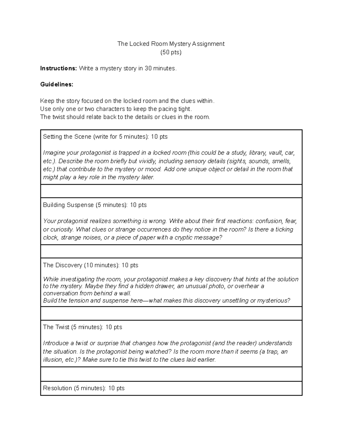 ENG 201 Locked Room Mystery Assignment Guide for 50 Points - Studocu