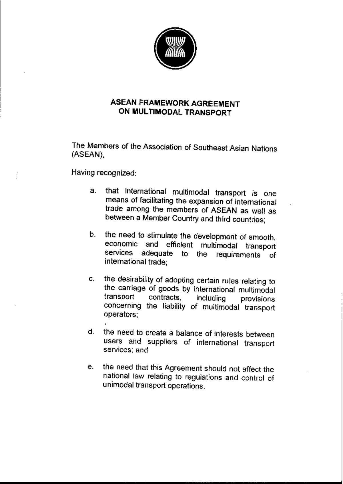 ASEAN Framework Agreement on Multimodal Transport - Overview - Studocu