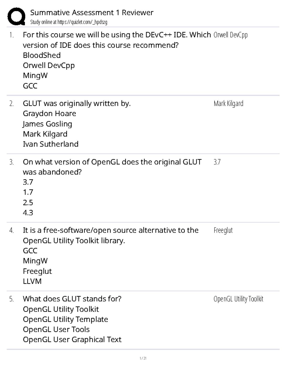 SUMMA 1 NETCOM2A: OpenGL & GLUT Concepts Review - Studocu