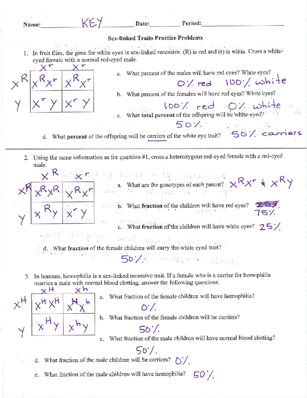 Sex Linked Traits Practice Problems Answer Key - Studocu