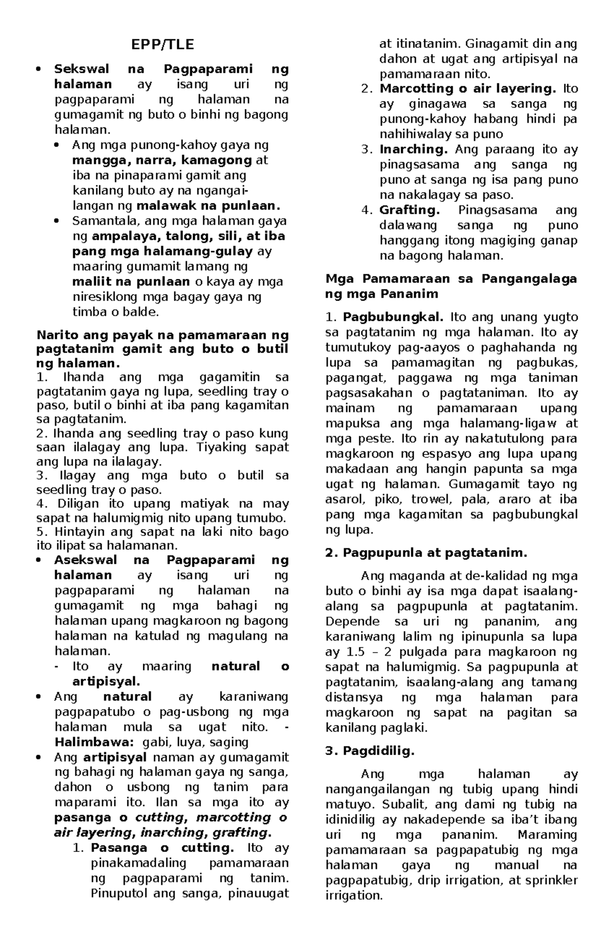 EPP/TLE Lecture Notes on Plant Propagation Methods - Studocu