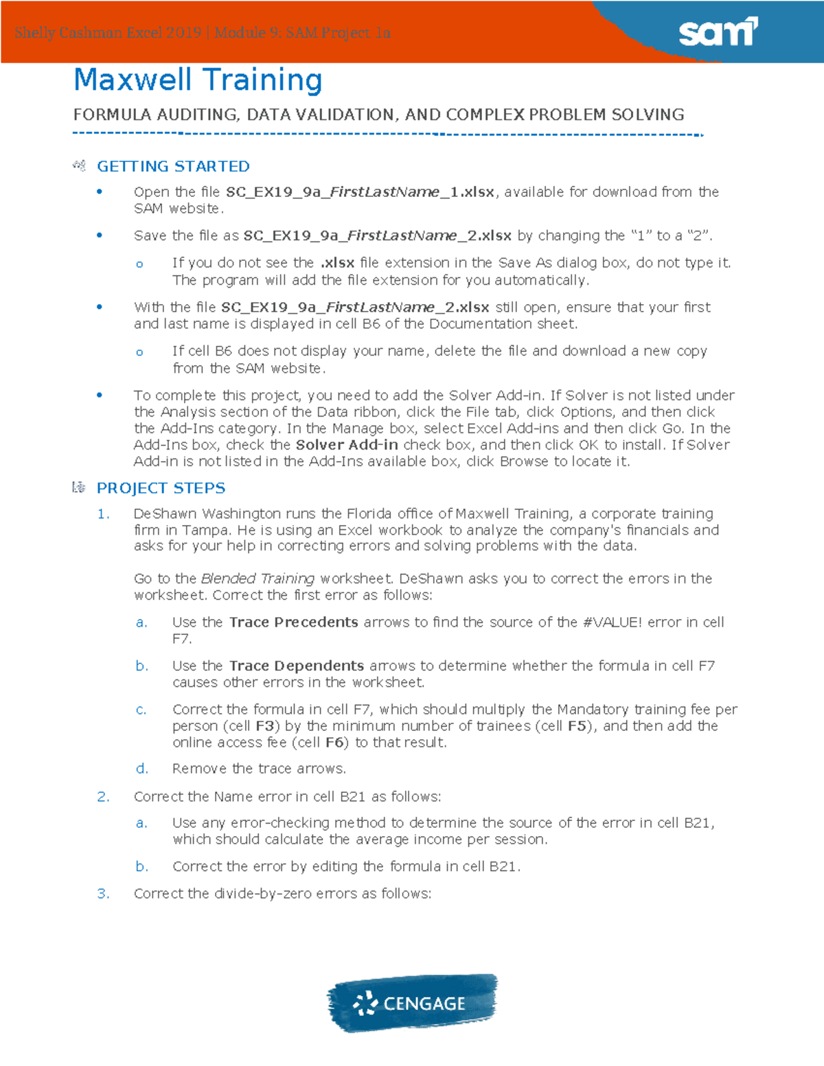SAM EX19 Assignment: Excel Auditing, Solver Application & Errors Fixing - Studocu