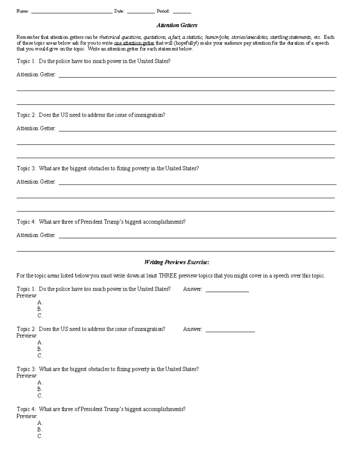 Attention Getters Practice 21: Speech Writing Exercises - Studocu