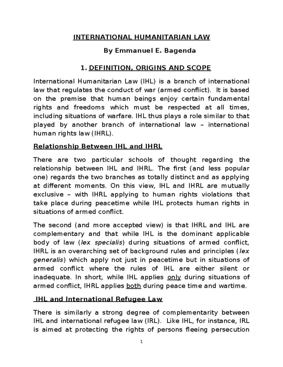IHL notes by Dr Emmanuel E. Bagenda: Definition, origins, and scope ...