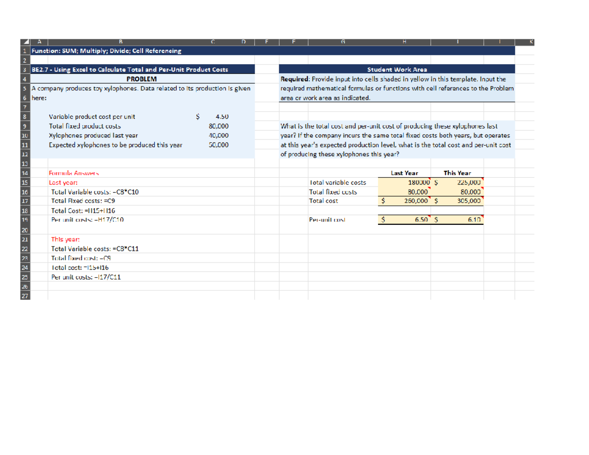 ACC 311 - Module 1 Problem Set: Cell Referencing & Costs Analysis - Studocu