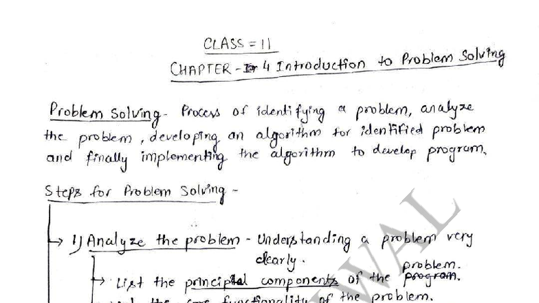 Class 11 CS Chapter 4: Problem Solving & Algorithm Development - Studocu