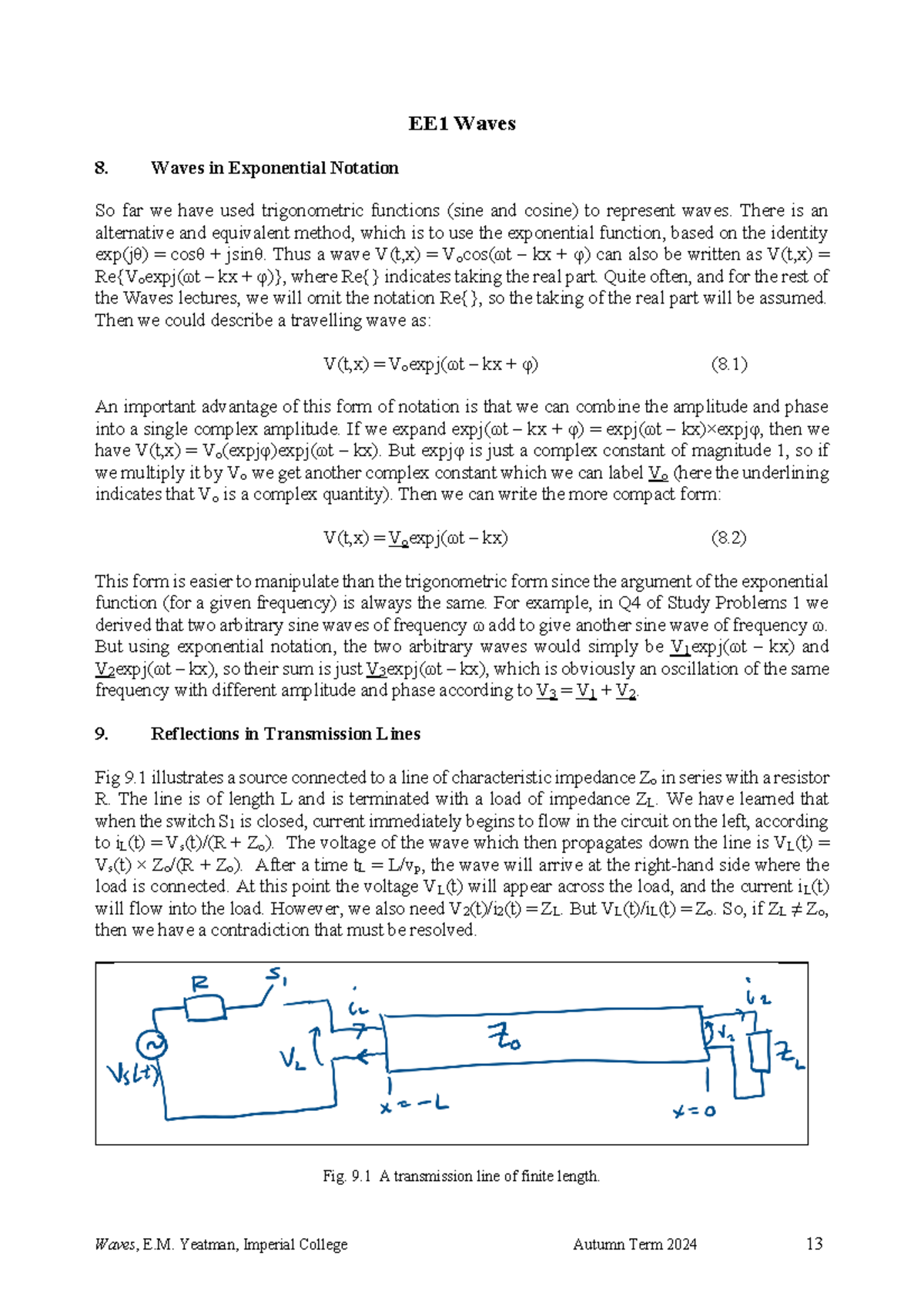 EE1 Waves 2024: Exponential Notation & Transmission Line Reflections - Studocu