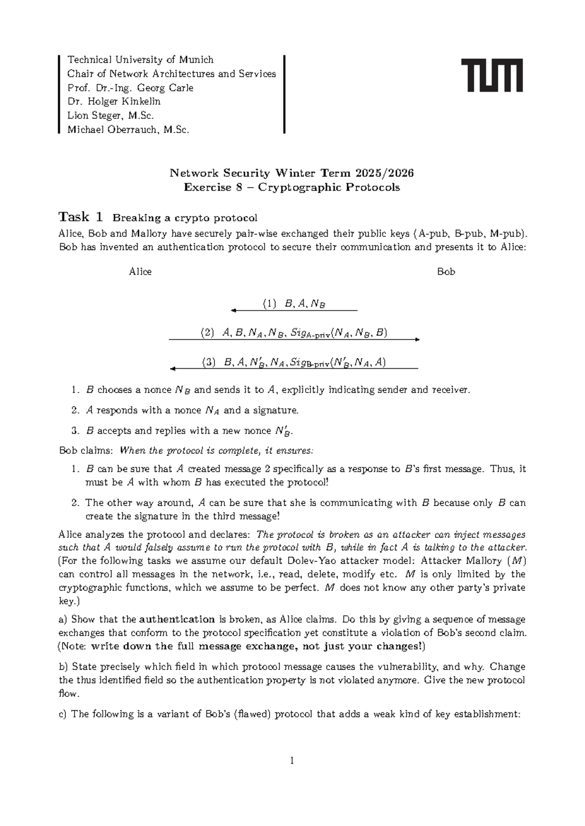 Exercises in Network Security, WS 2024 - EX08: Cryptographic Protocols ...