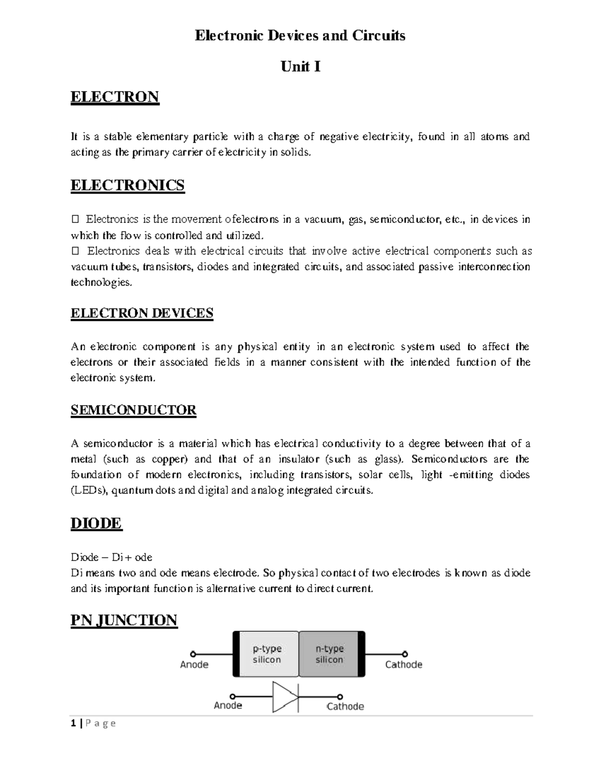 EDC(U1) - Lecture Notes on Electronic Devices & Circuits (Unit I) - Studocu
