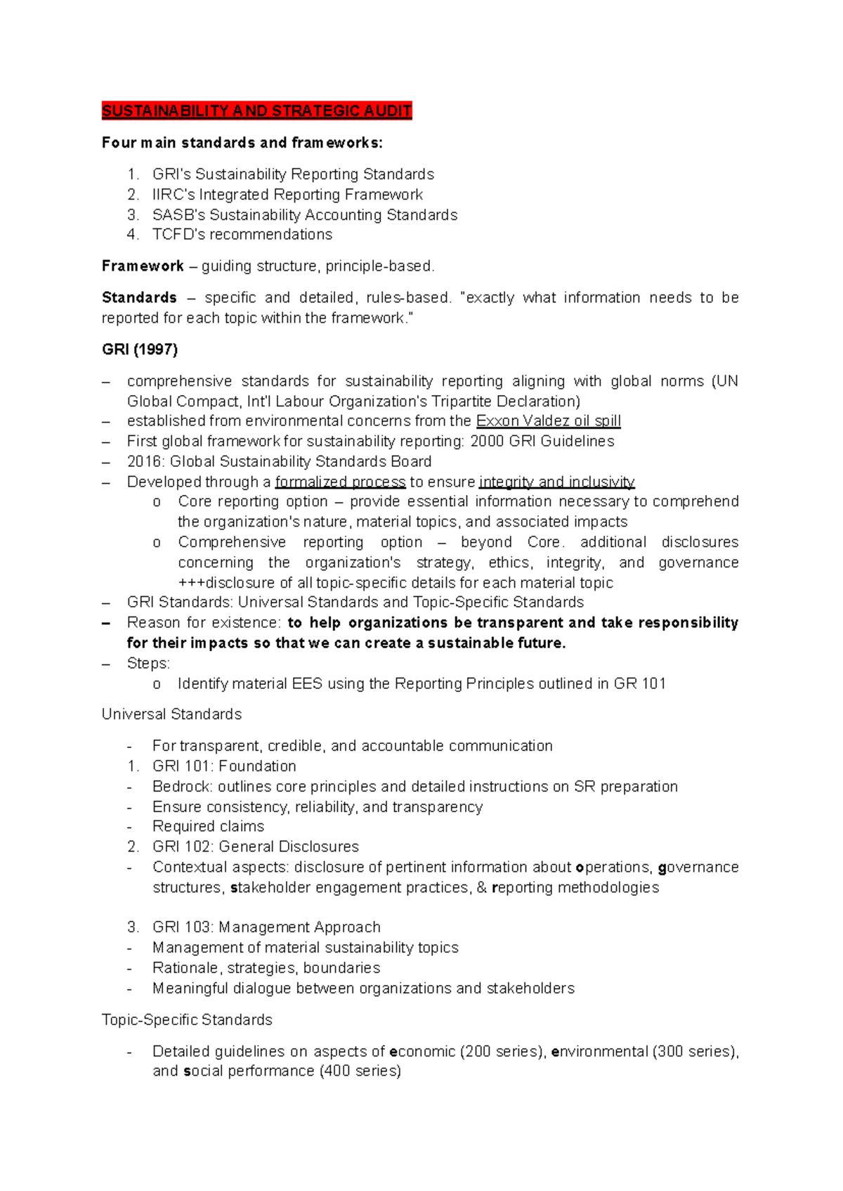 Ssa Notes 1 - Sustainability & Strategic Audit Frameworks - Studocu