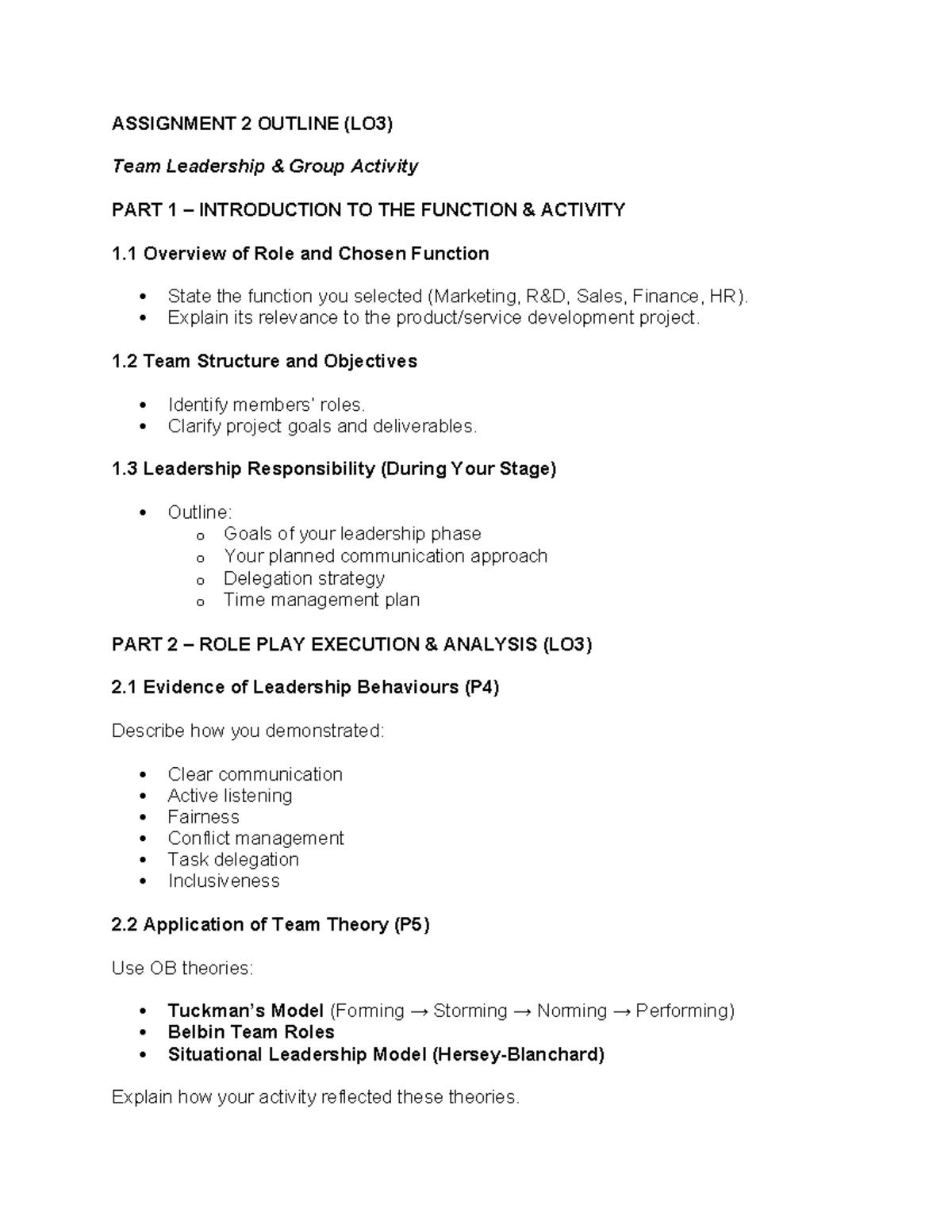 OB Assignment 2 Outline: Team Leadership Group Activity Analysis - Studocu
