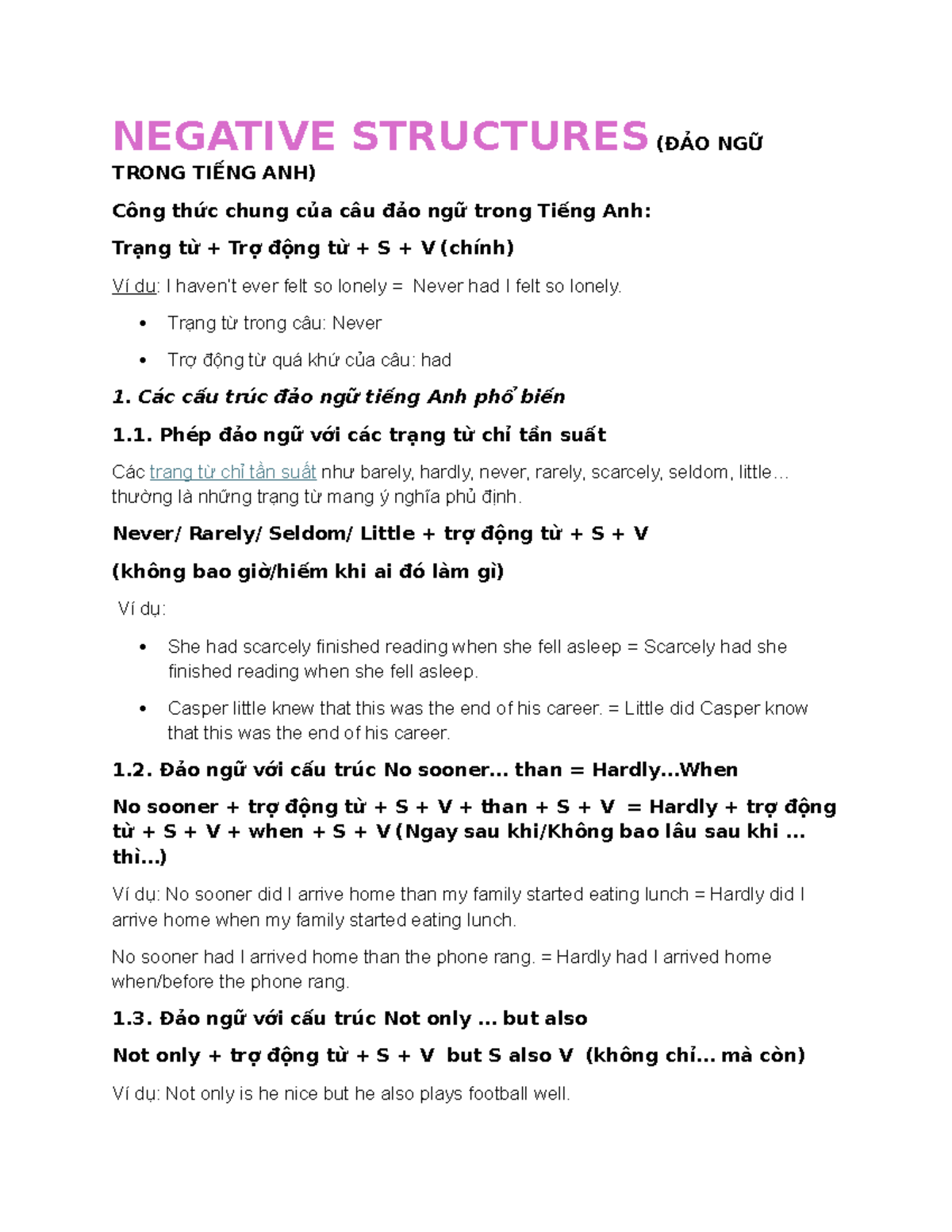 Negative Structures in English (Đảo Ngữ) - Study Notes - Studocu