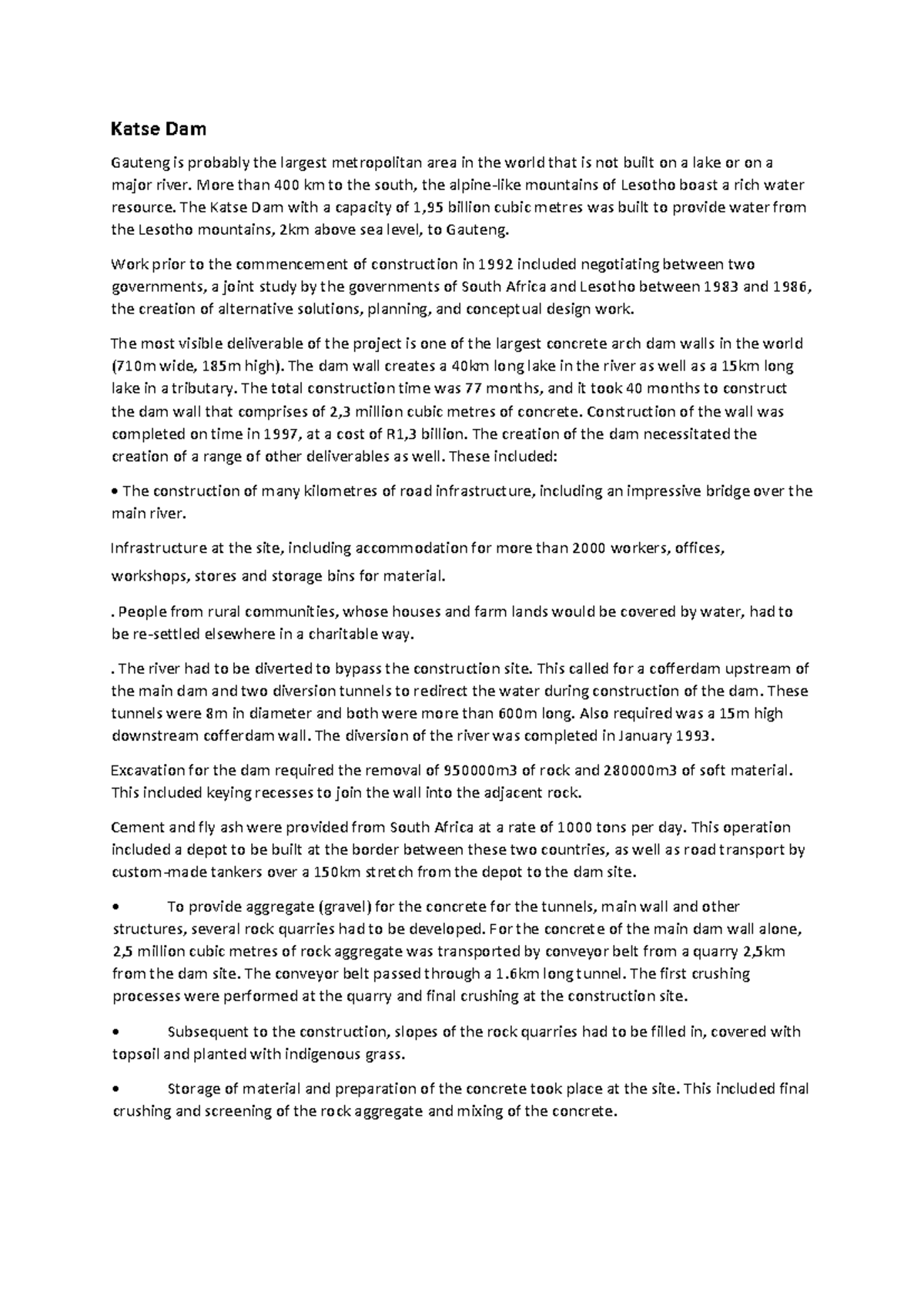 KPB730 Case Study: Katse Dam Project Overview and Management Insights ...