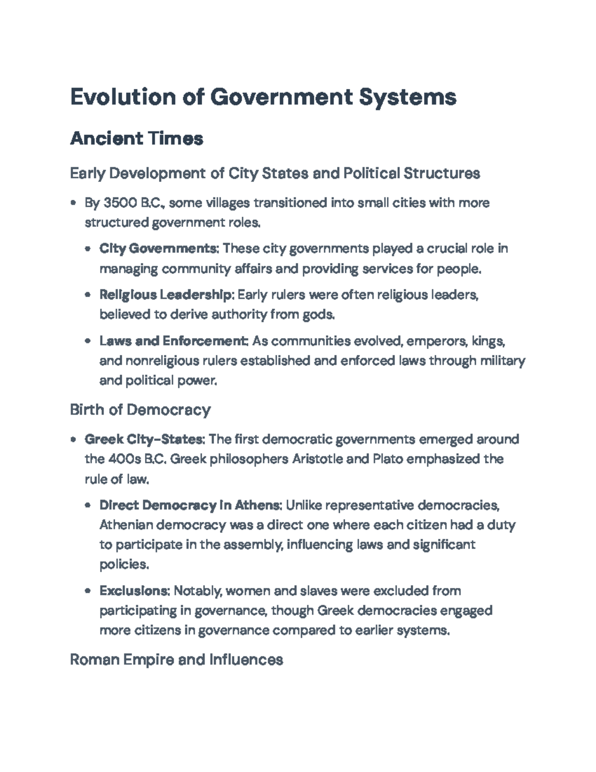 Evolution of Government Systems: From Ancient City-States to Modern ...