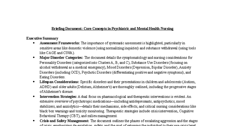 Final NU340: Core Concepts in Psychiatric & Mental Health Nursing - Studocu