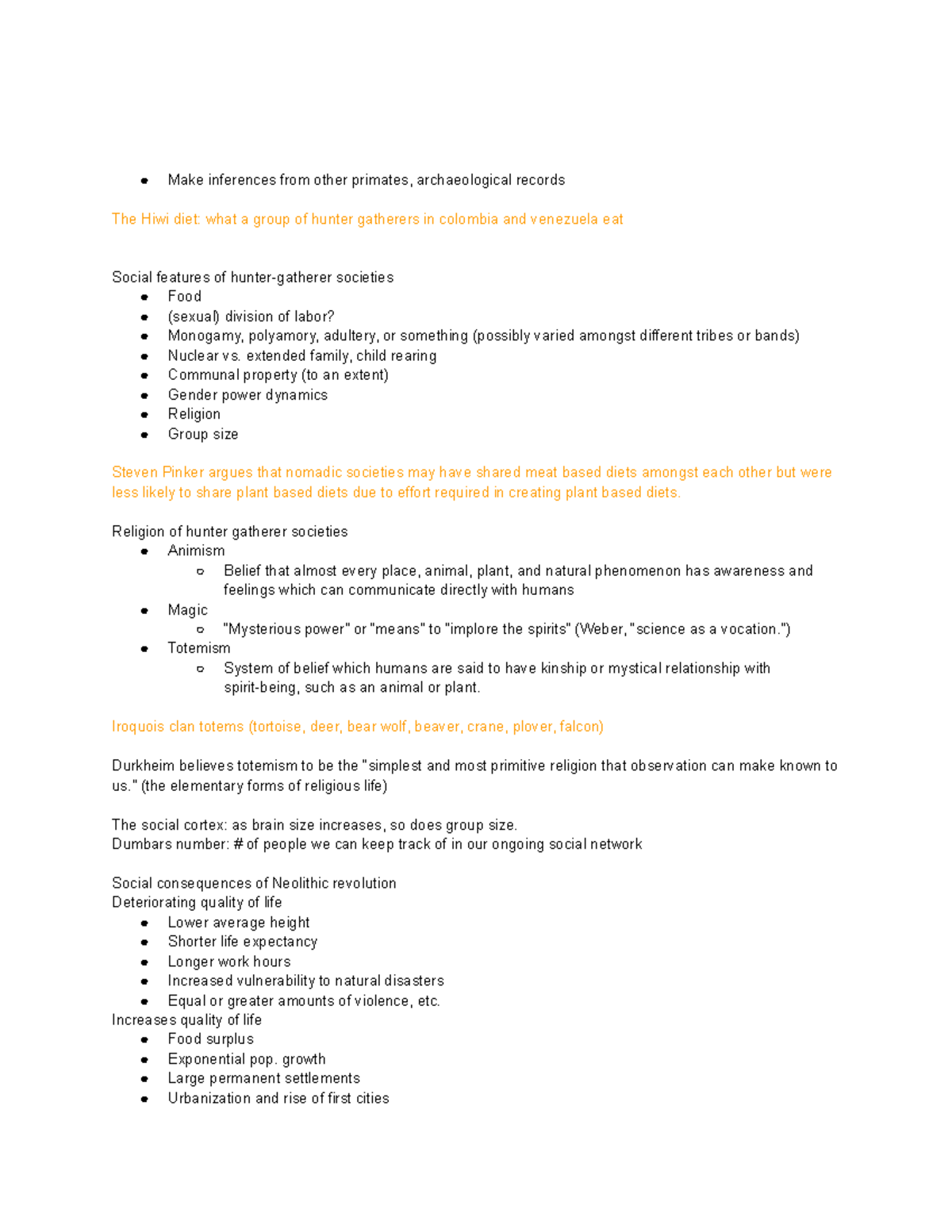SS Notes: Hunter-Gatherer Societies, Religion, and Social Dynamics ...