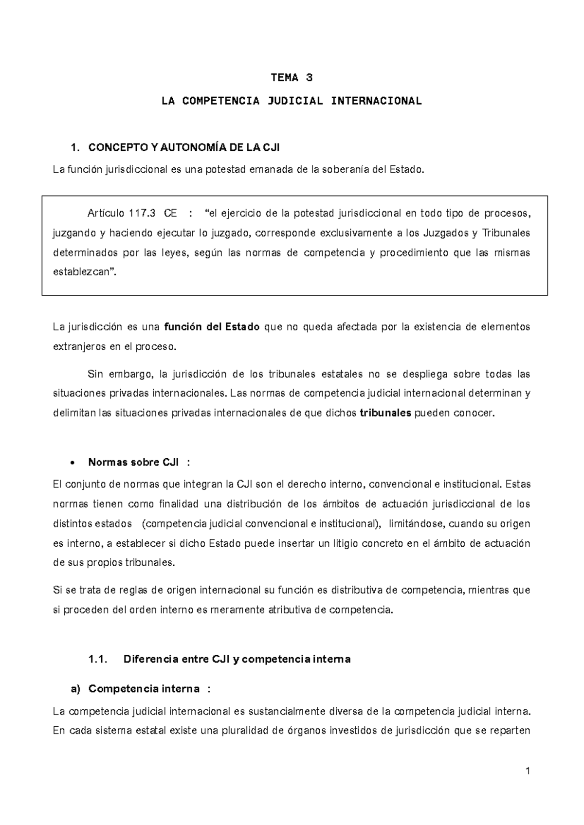 Tema 3: Competencia Judicial Internacional - Conceptos y Normas (2025 ...