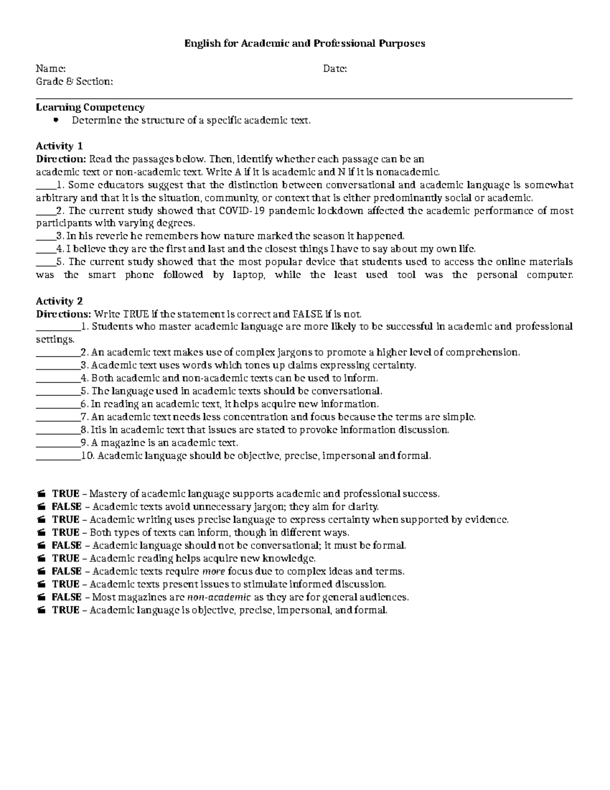 EAPP LC2 Formative Assessment: Analyzing Academic Text Structure - Studocu