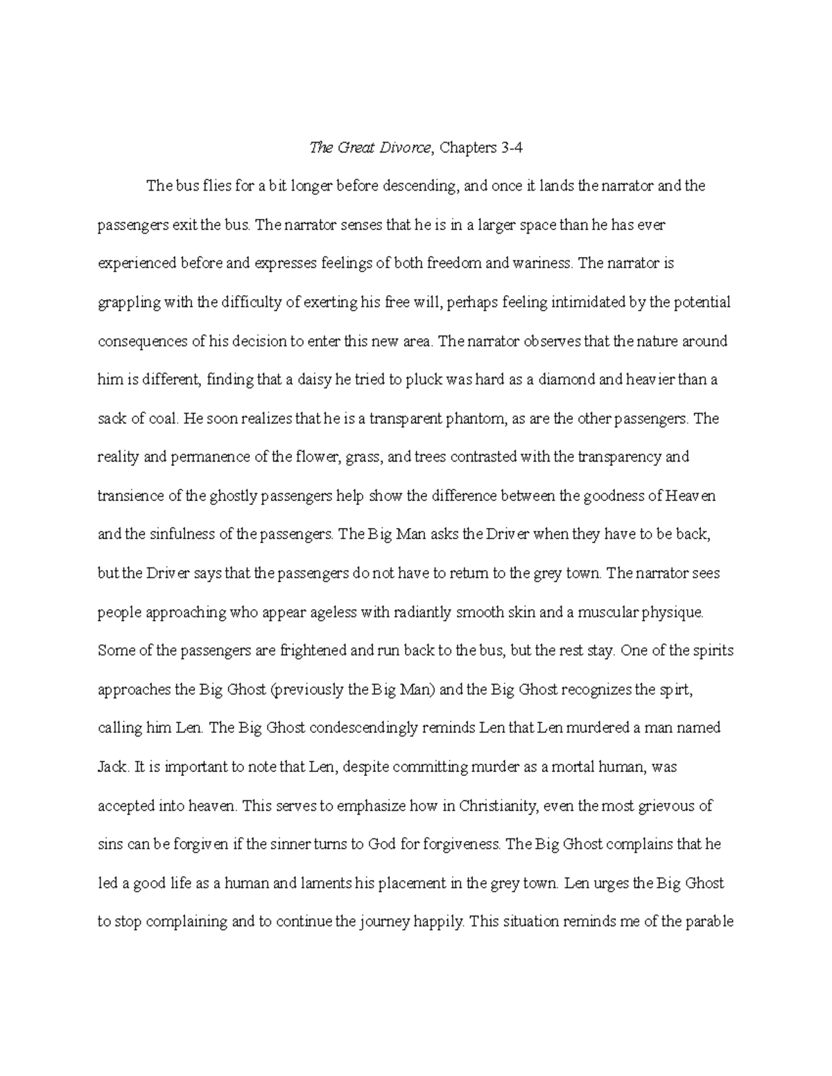 The Great Divorce Summary Paper Ch 3-4 - The Great Divorce , Chapters 3 ...