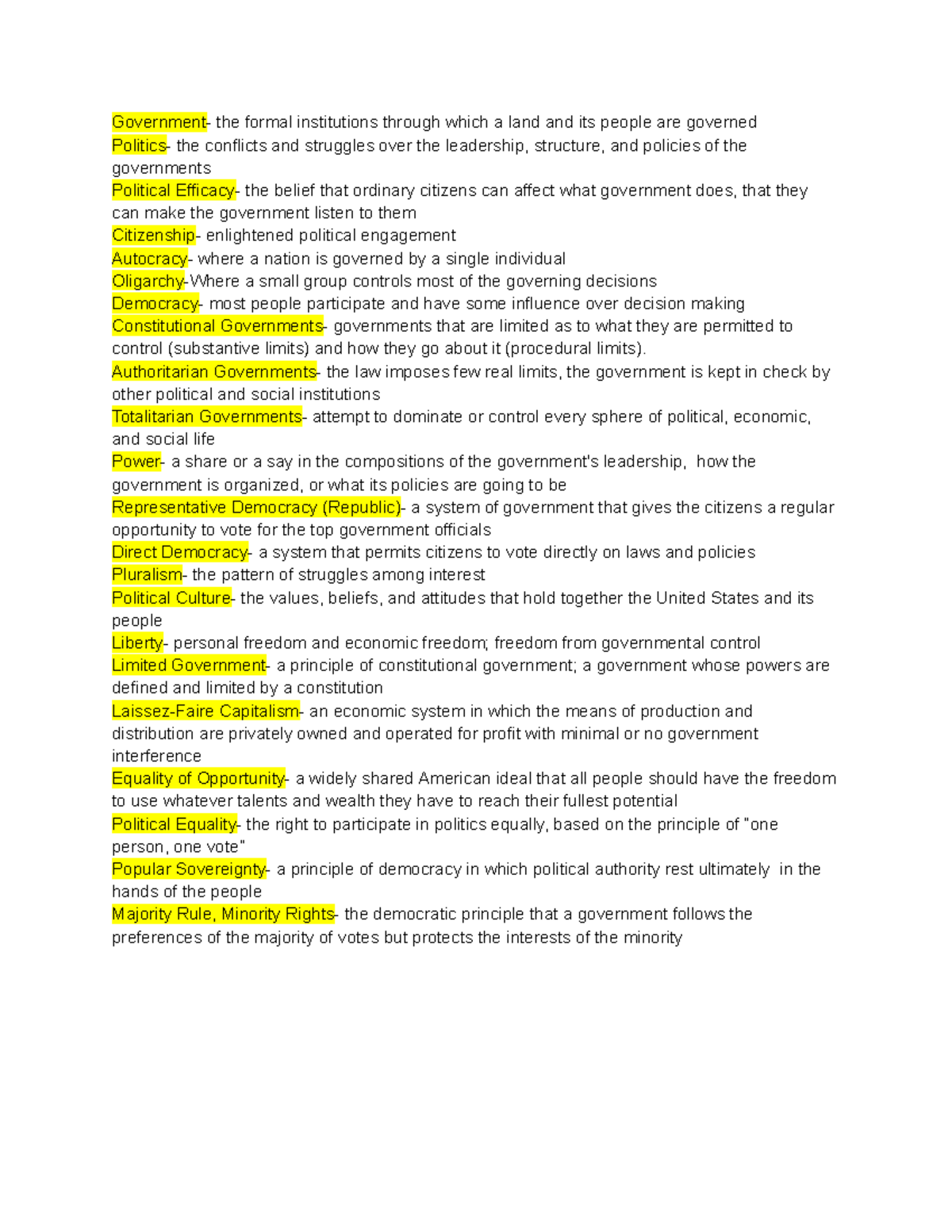 AP Gov Key Terms Ch. 1: Governance, Democracy, and Political Systems ...