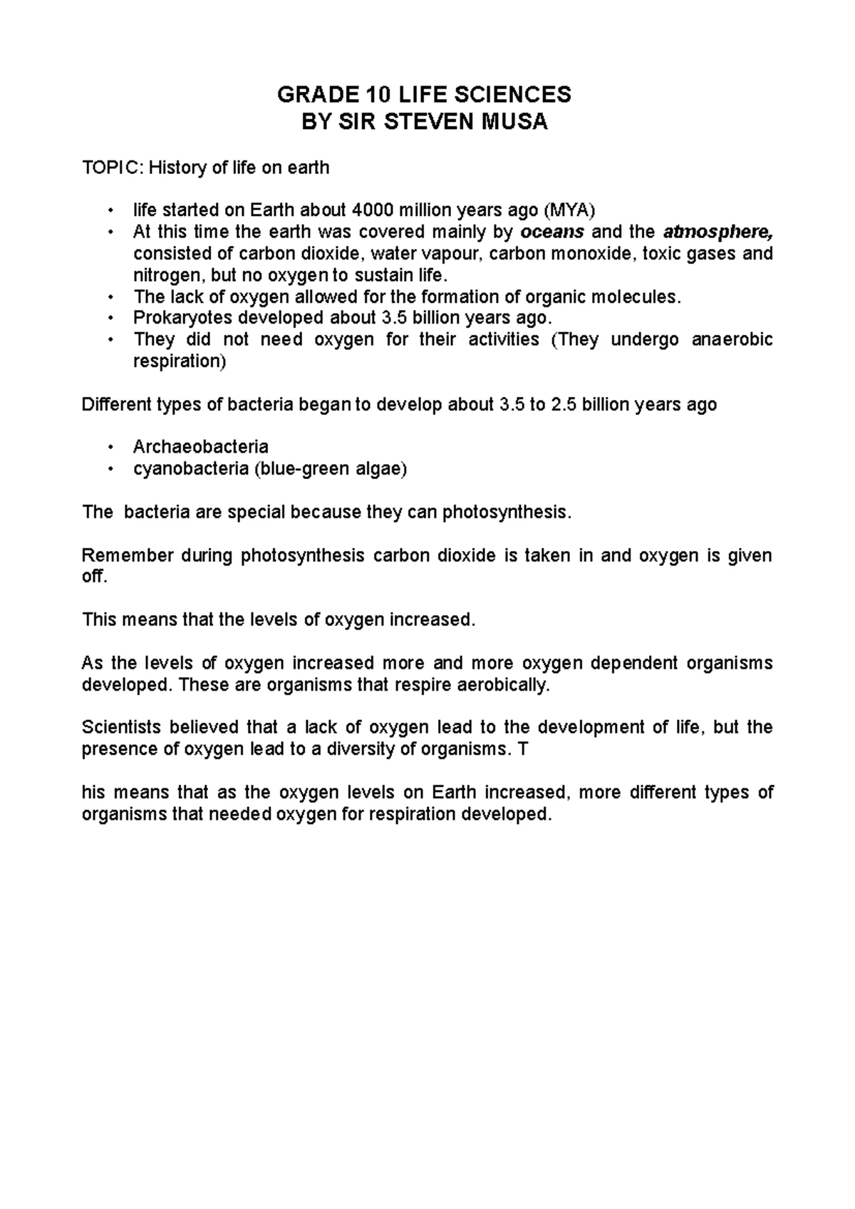 Grade 10 Life Sciences: Circulatory System Overview and Functions - Studocu