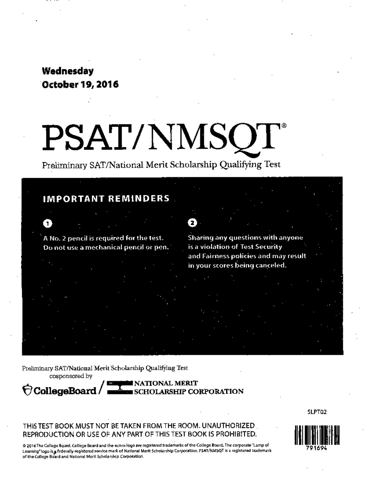 2016 PSAT Wednesday Test Version - October 19, 2016 - Studocu