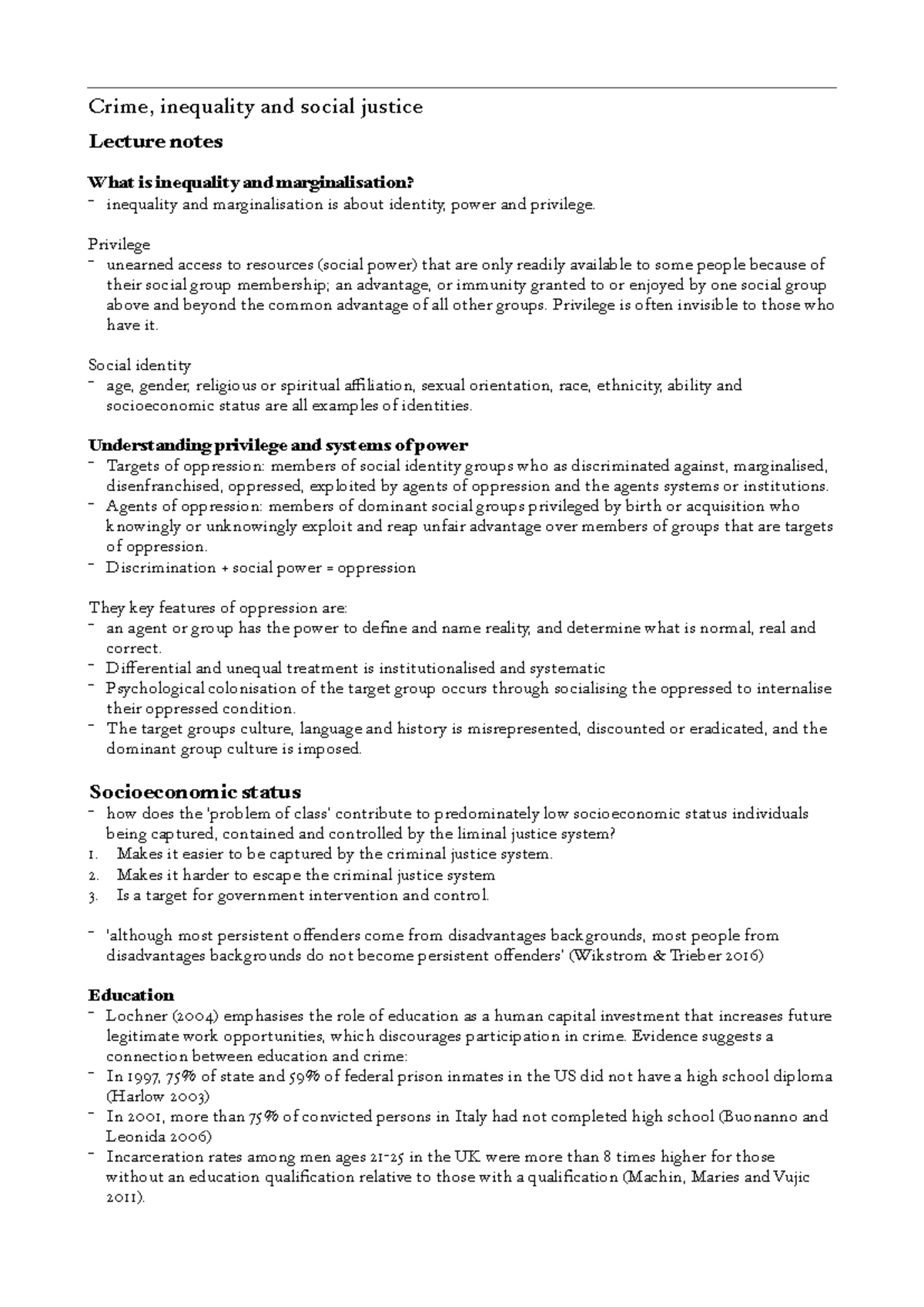 ATS1420 Week 2 Lecture Notes: Crime, Inequality, and Social Justice ...