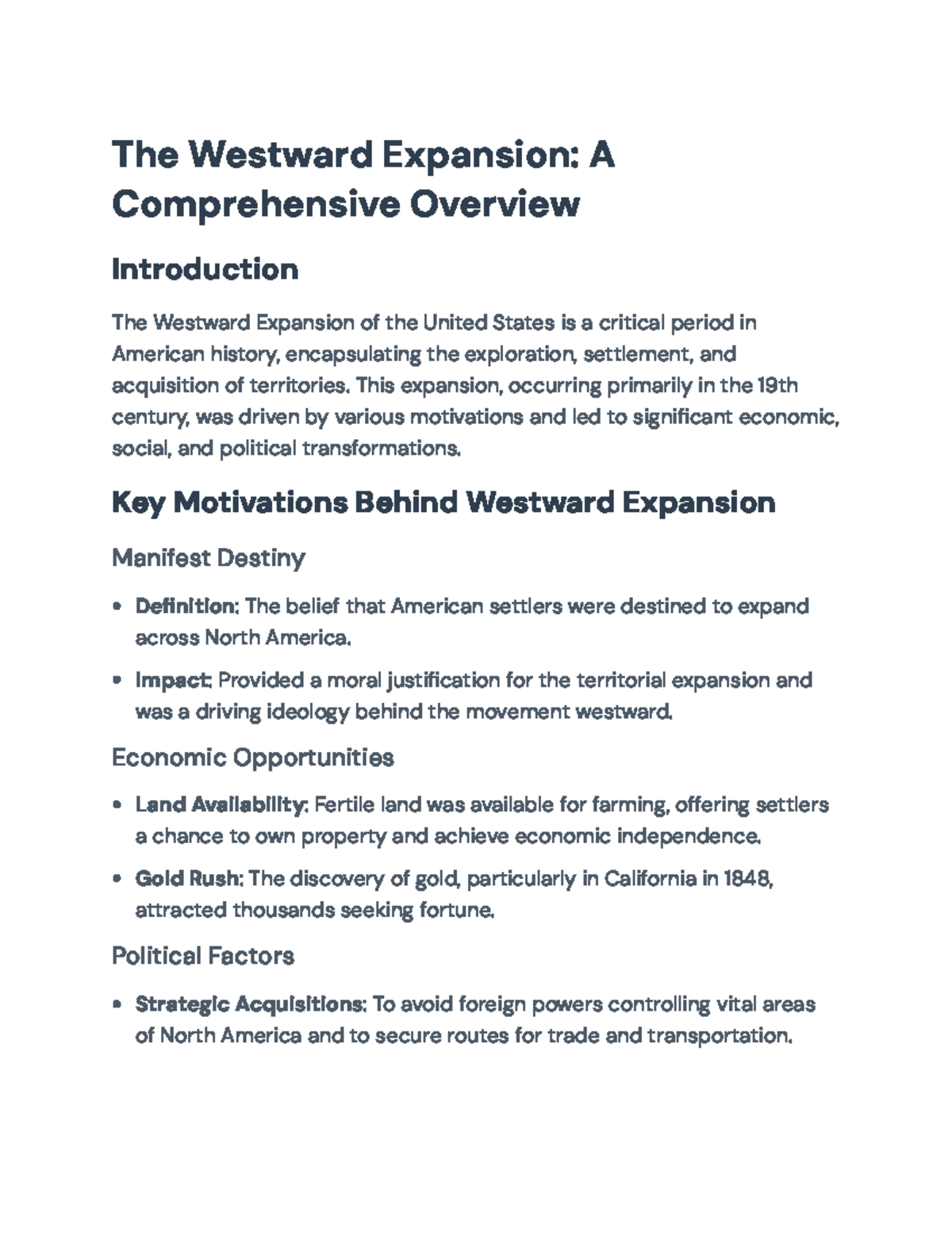 The Westward Expansion of the U.S.: Key Impacts and Motivations - Studocu
