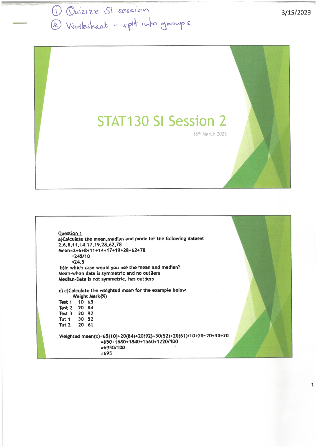 Session 2 Memo - I Quizize SI session 2 Worksheet spit into groups ...