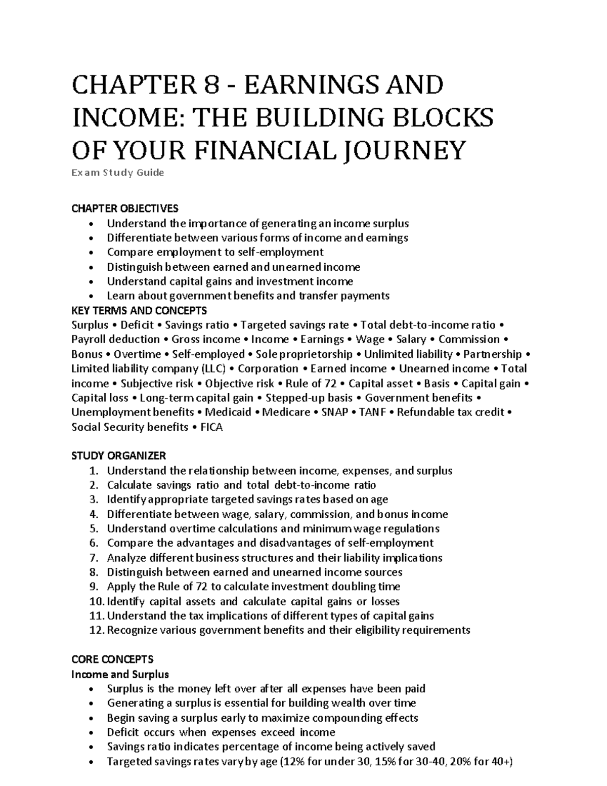 CHAPTER 8 - Earnings and Income Study Guide - Studocu