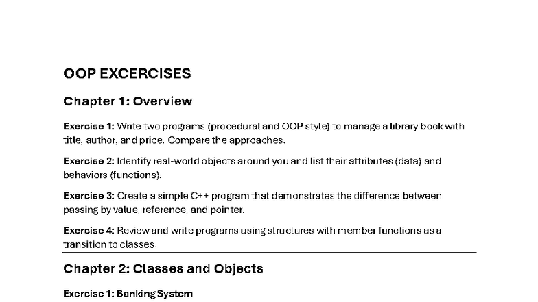 OOP Exercises 1: Library Management & Class Implementation - Studocu