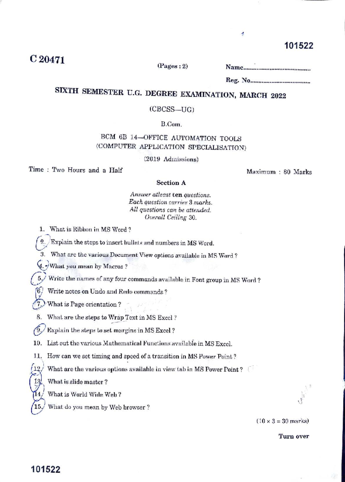 B.Com. BCM 6B Automation Tools Exam Questions - March 2022 - Studocu