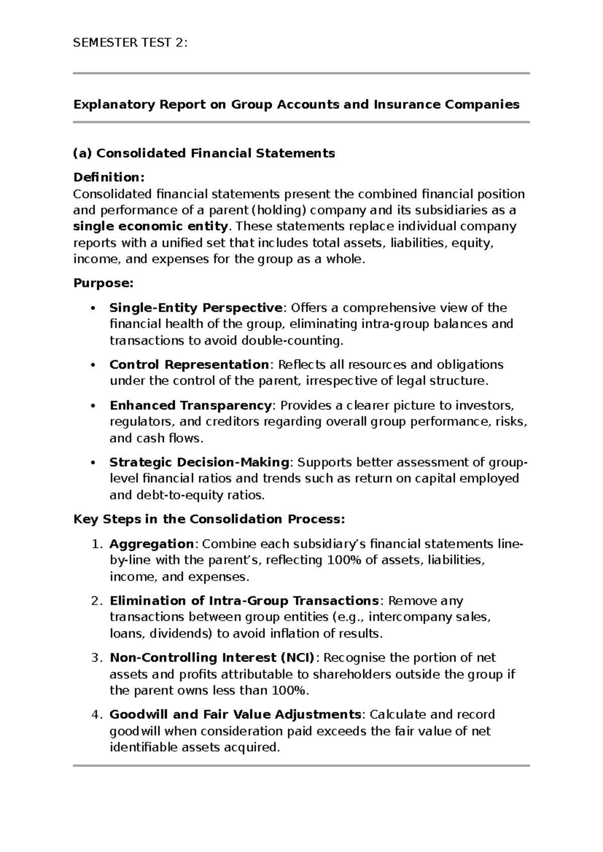 FBS 112 Semester TEST 2: Group Accounts & Financial Analysis Insights ...