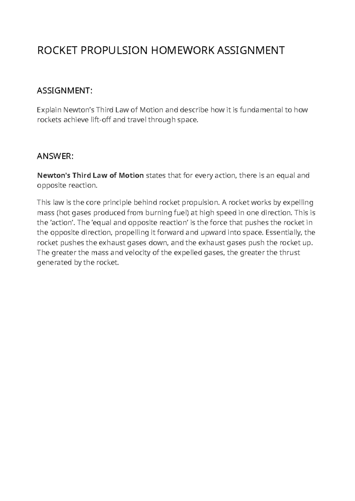 ROCKET SCIENCE HW: Third Law of Motion & Rocket Propulsion - Studocu