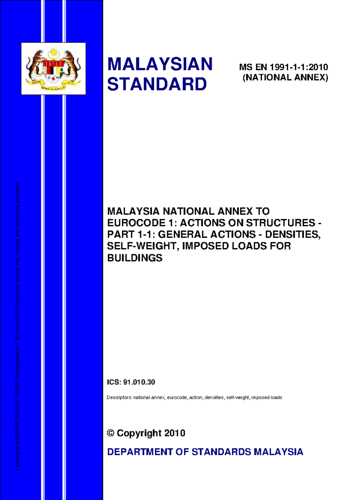 MSEN1991 - National Annex to Eurocode 1: Actions on Structures - Studocu