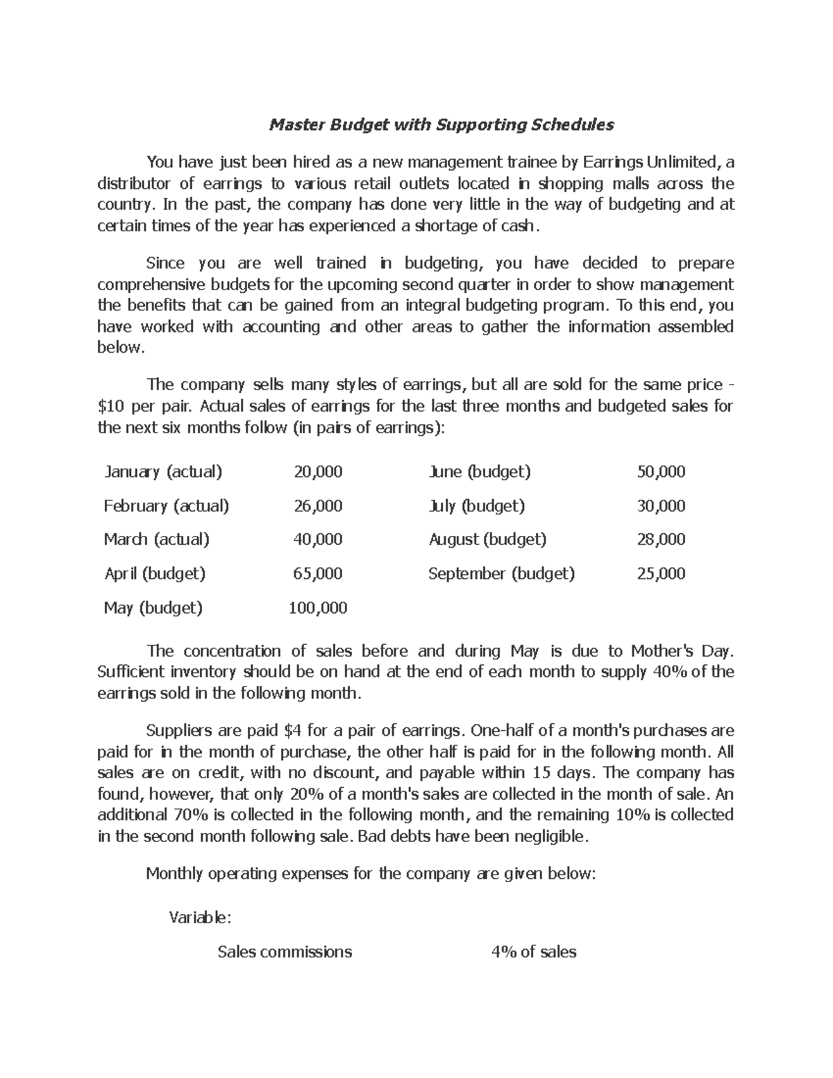Module 1 - Case Study: Master Budget Preparation for Q2 - Studocu