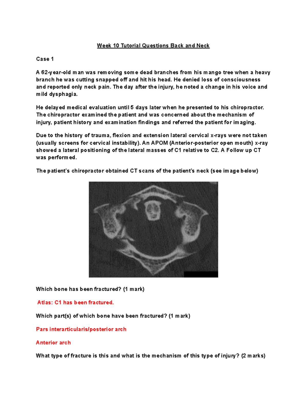 ANAT3131 W10 Tutorial: Neck & Back Case Study Questions - Studocu