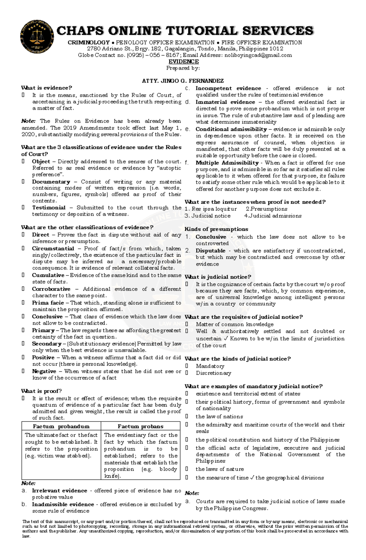 CHPS- Evidence - CRIMINOLOGY PENOLOGY OFFICER EXAMINATION FIRE OFFICER ...