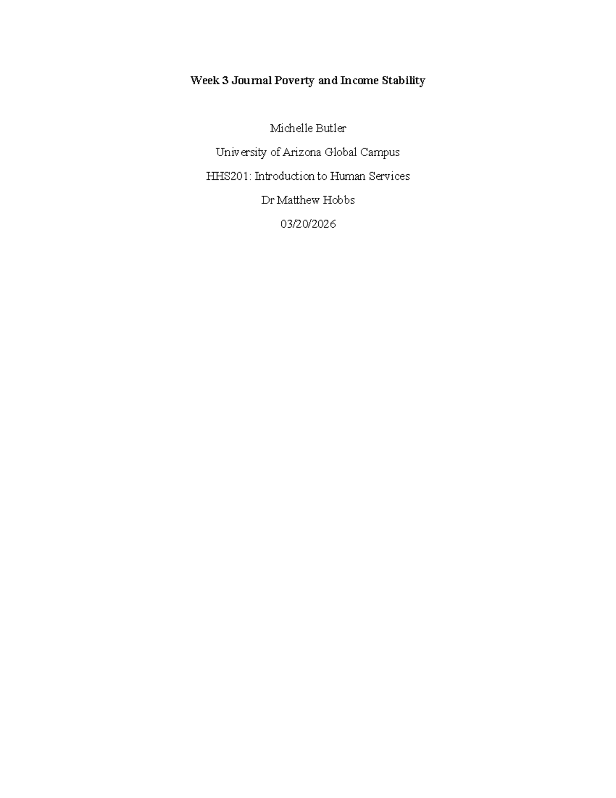 HHS201 Week 3 Journal: Analyzing Poverty & Income Stability - Studocu
