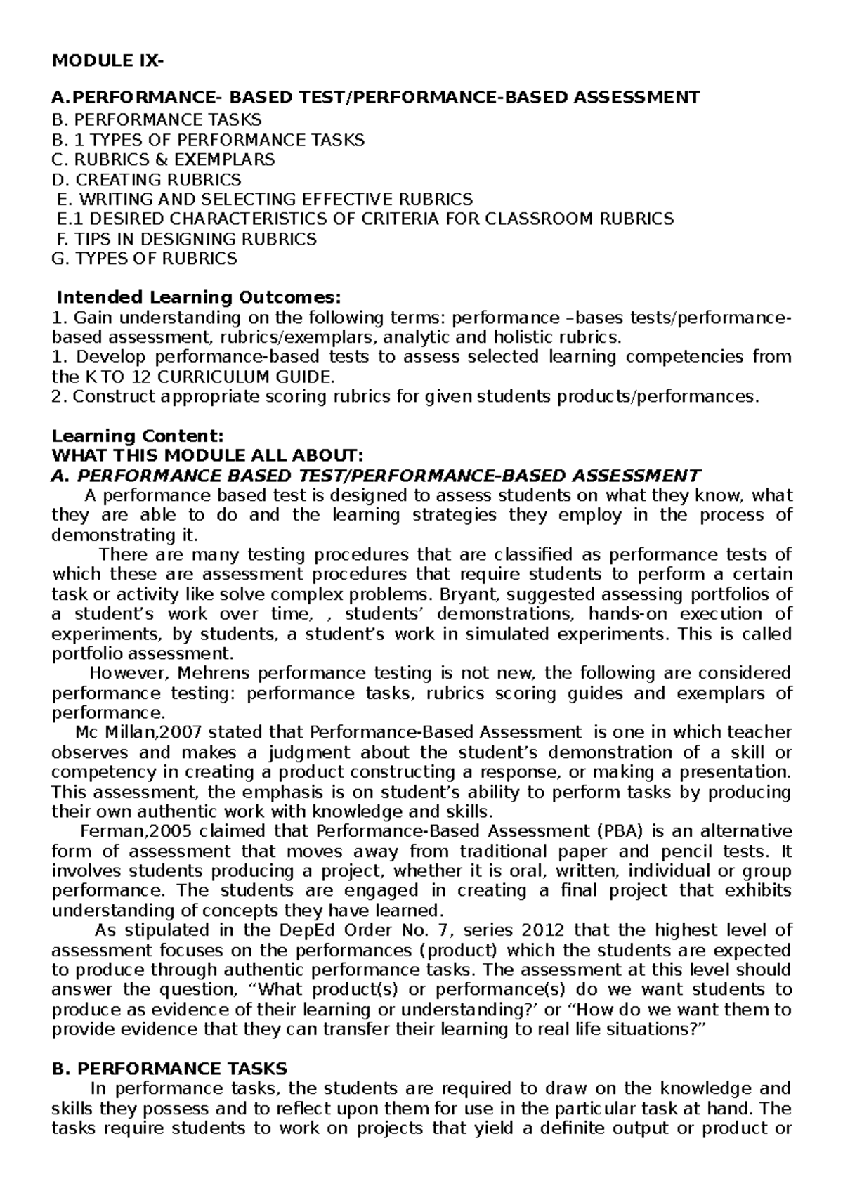 Module-IX Assessment 1 A.C 2021-2022 - MODULE IX- A- BASED TEST ...