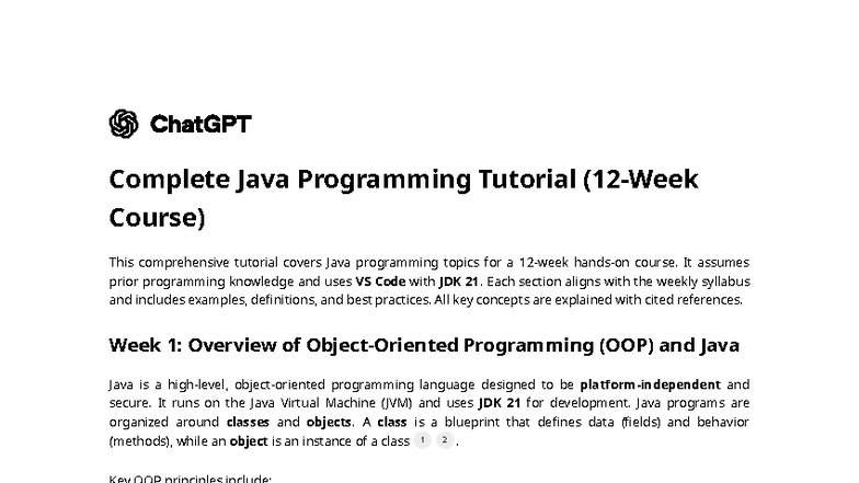 Complete Java Programming Tutorial (12-Week Course) - Studocu