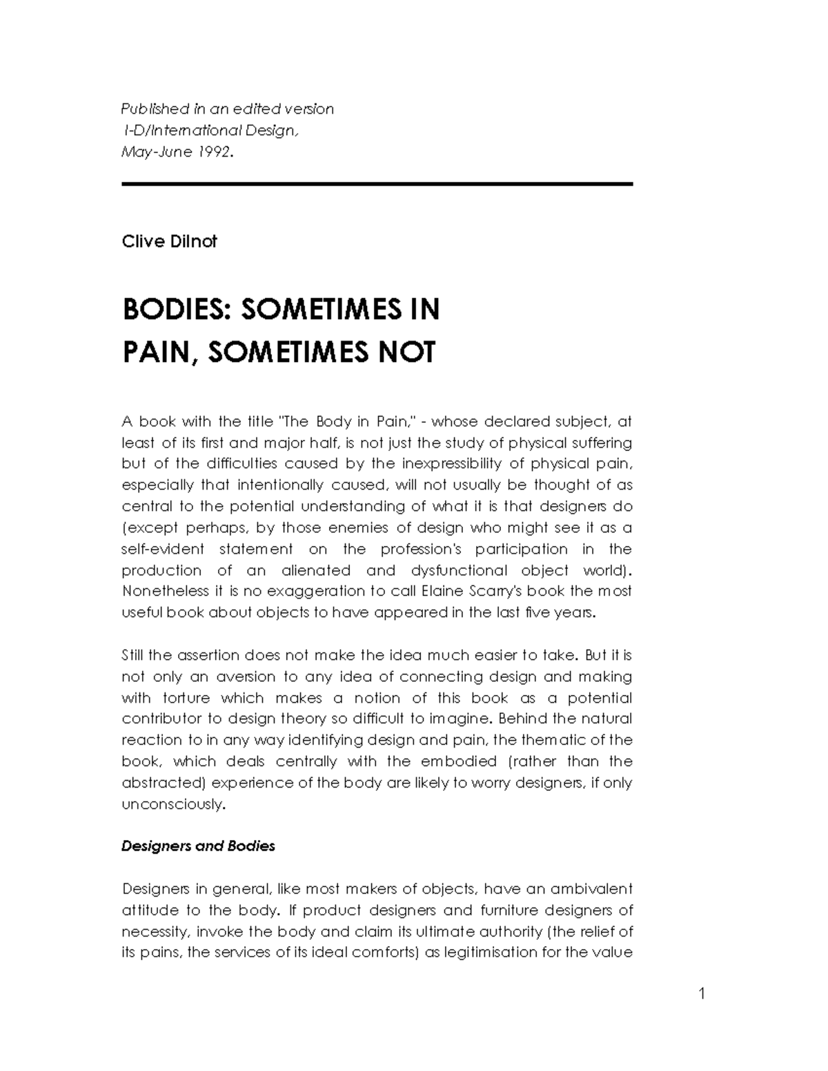 Dilnot Bodies, Sometimes in Pain - Published in an edited version I-D ...