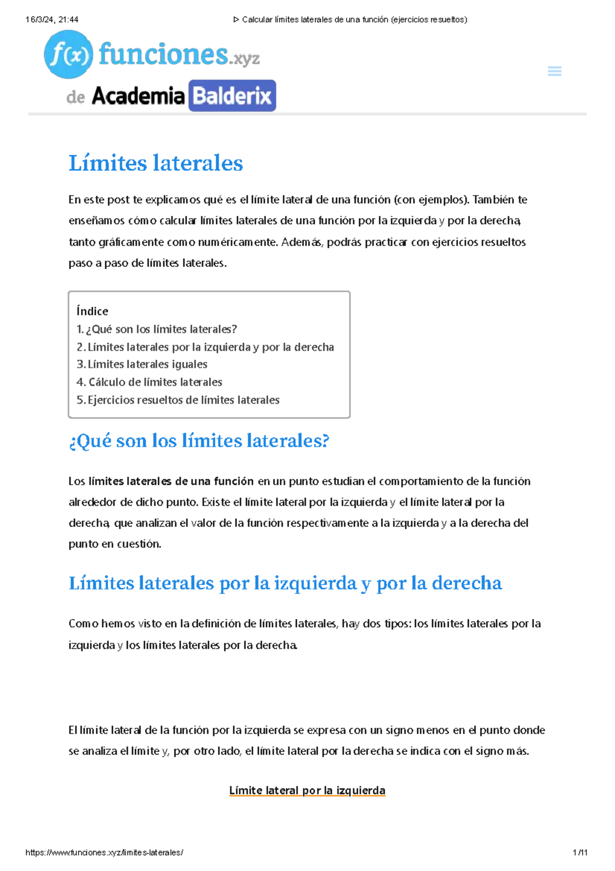 Limites Laterales Límites Laterales – Matemáticas Fáciles