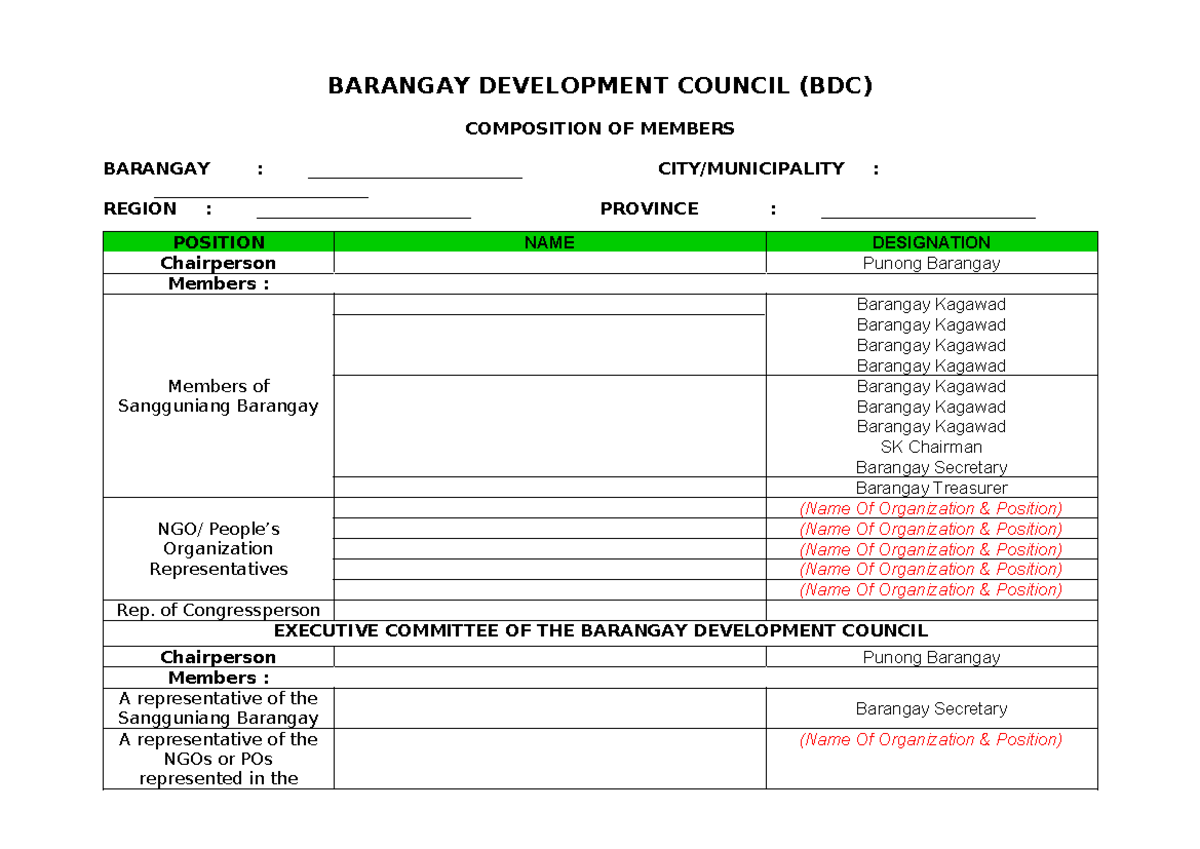 Barangay-Based Institutions Composition Overview and Guidelines - Studocu