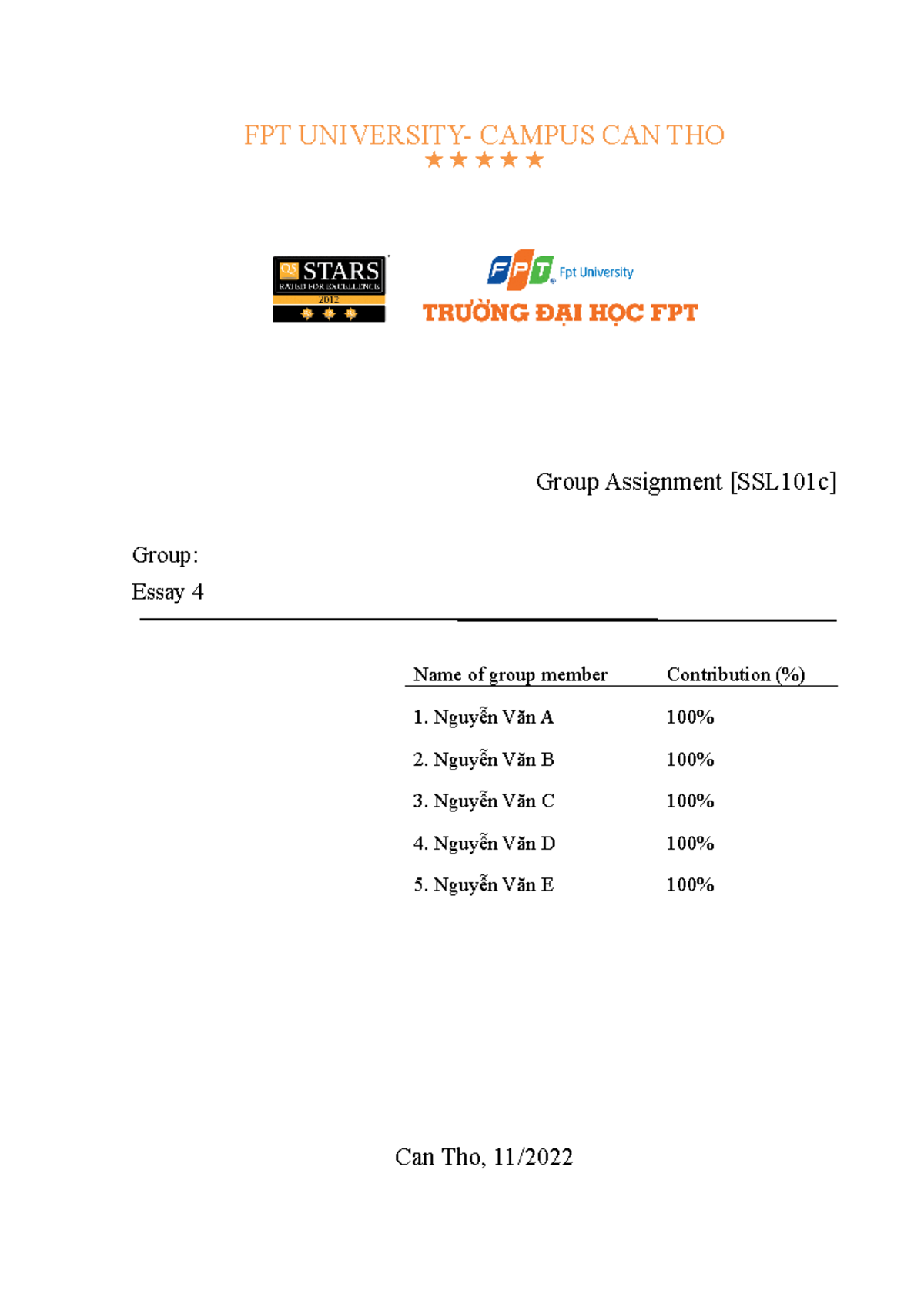 Essay 4 Group Assignment - FPT UNIVERSITY- CAMPUS CAN THO Group ...