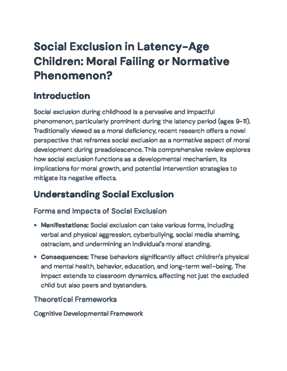 Final Exam Insights: Social Exclusion in Latency-Age Children - Social ...