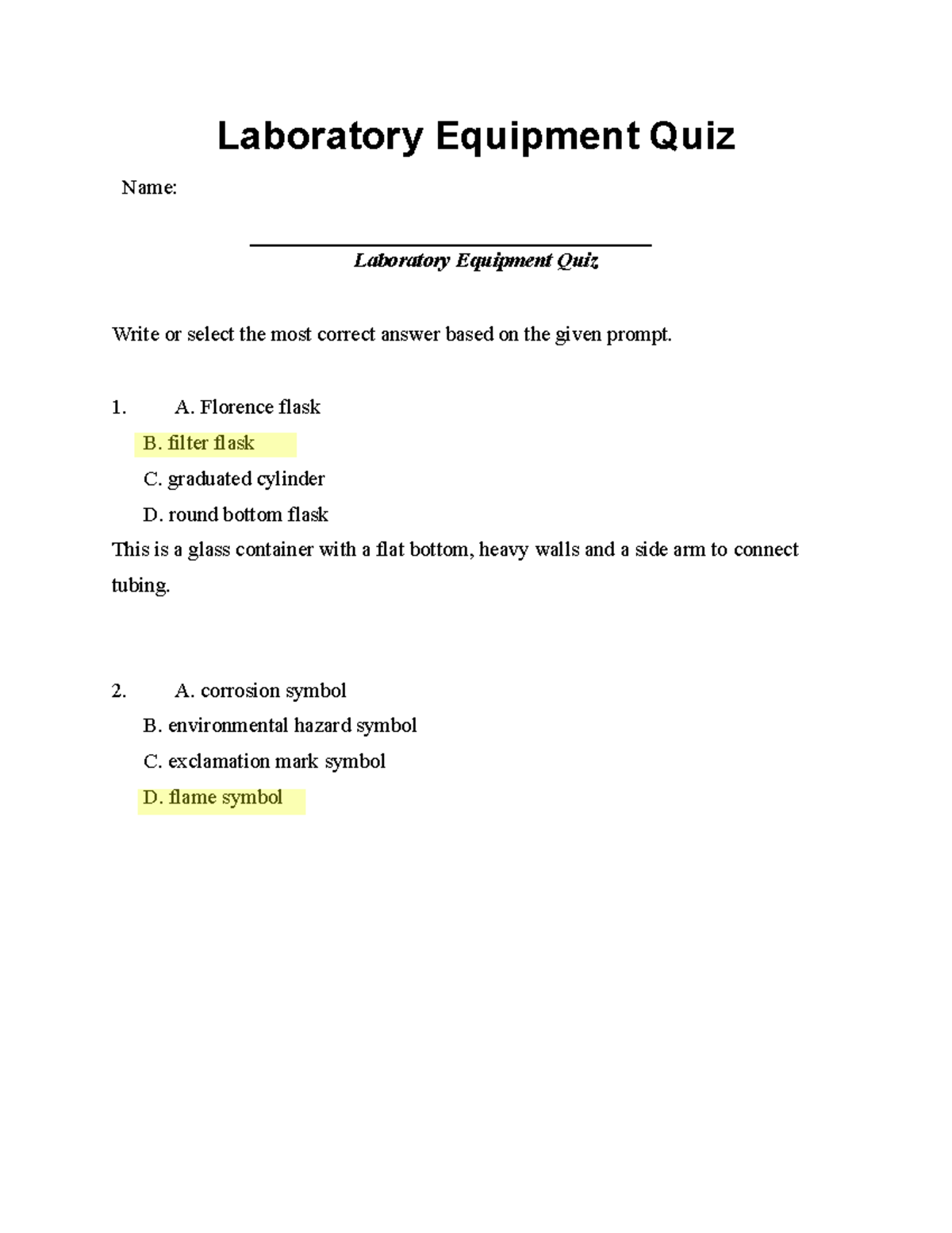 Lab quiz - Mammals Malakai r - Laboratory Equipment Quiz Name ...