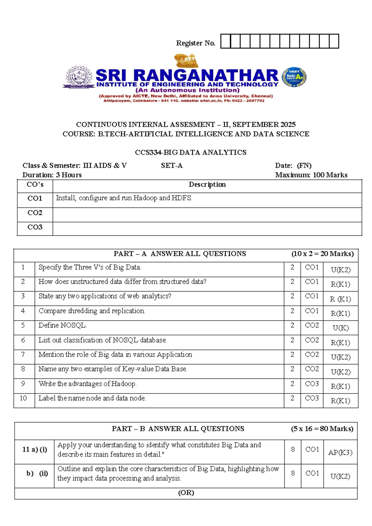 Final CA 2 BDA SET A Question Paper - Intelligence and Data Science ...