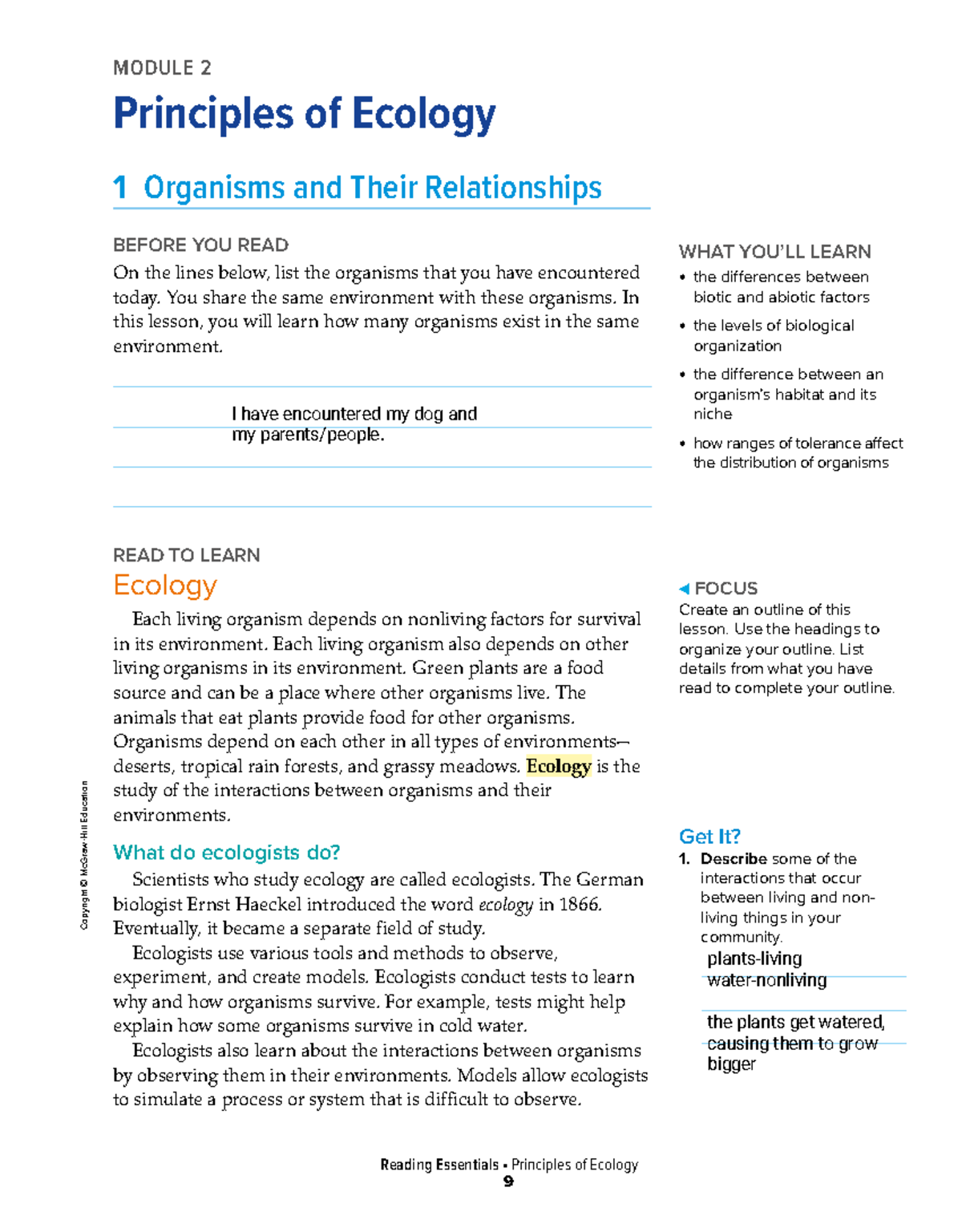 MODULE 2: Principles of Ecology 1 - Organisms & Their Relationships ...