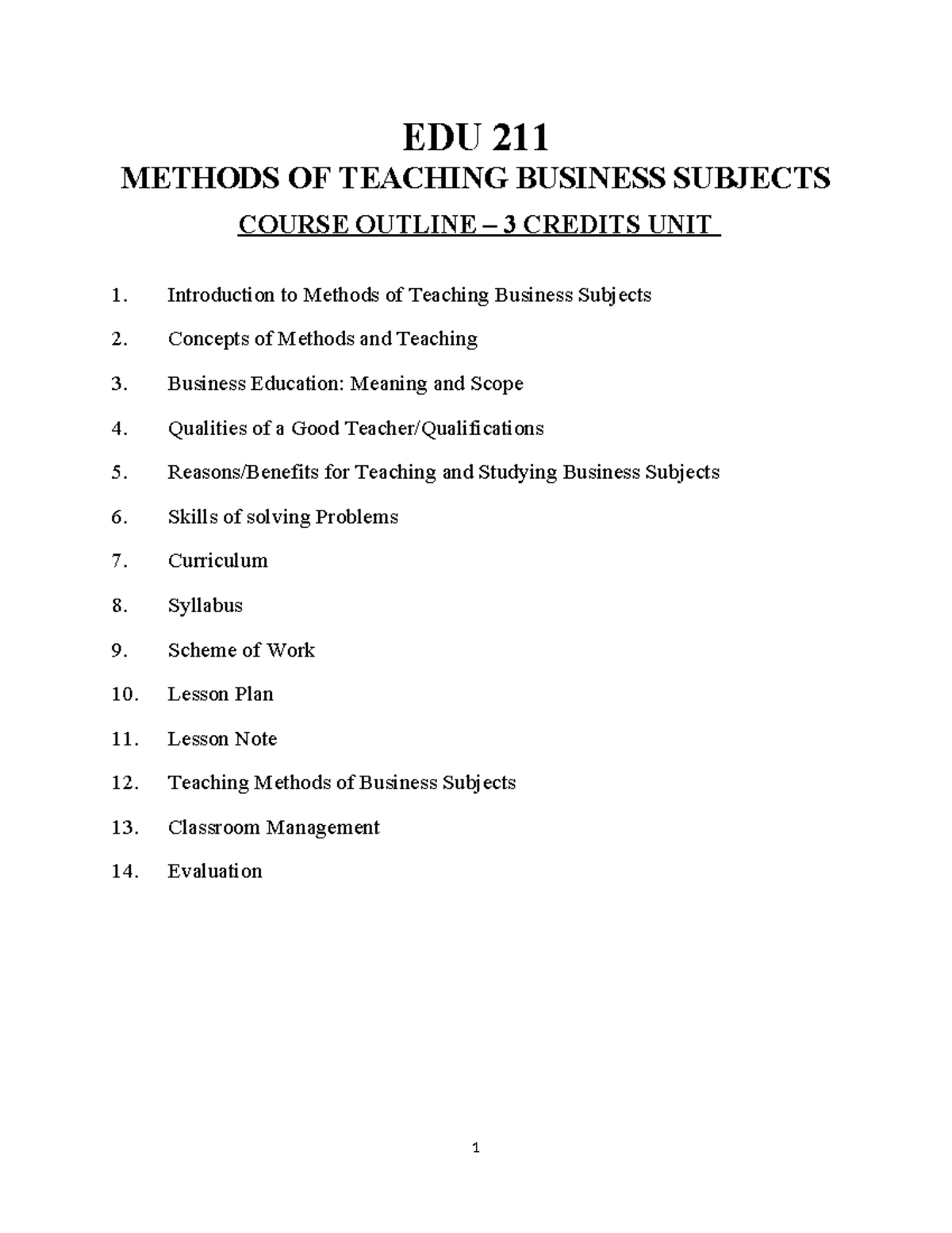 EDU 221 LECTURE NOTE - Methods of Teaching Business Subjects - Studocu